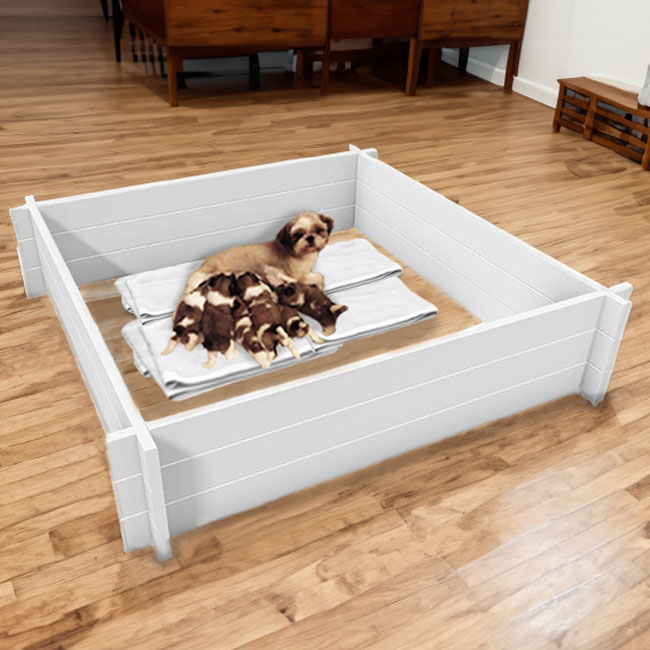 New England Vinyl Whelping Box, White, 4'L x 4'W – BirdYard Direct
