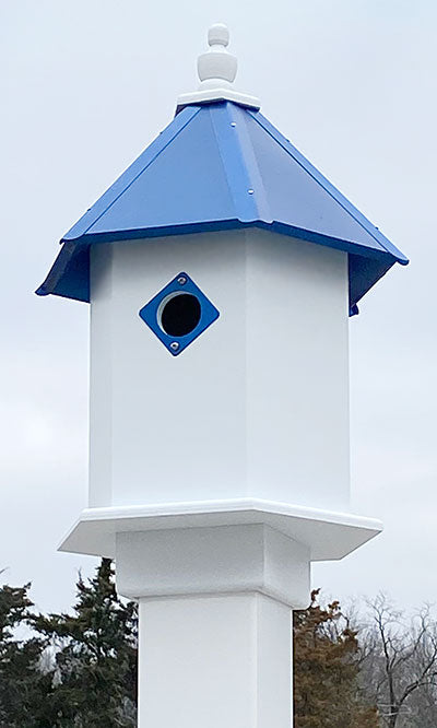 Wing & A Prayer Sycamore Bird House, Cobalt Blue Roof – BirdYard Direct