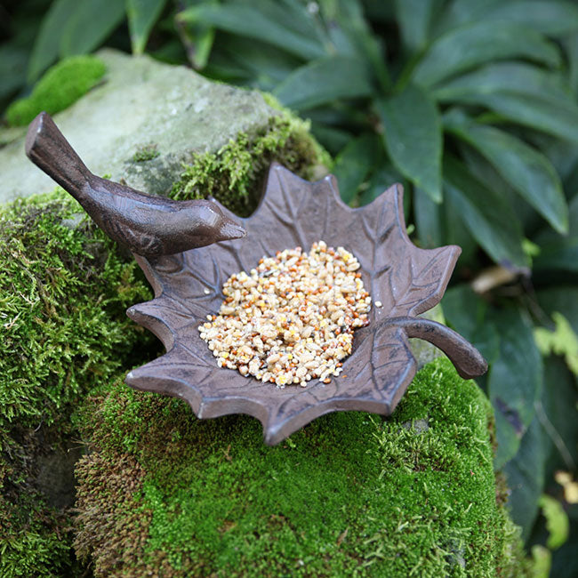 Esschert Design Small Maple Leaf Bird Bath, Antique Brown – BirdYard Direct