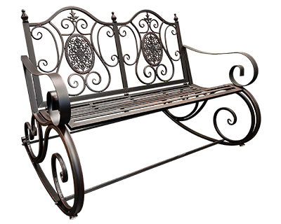 Esschert Design Metal Rocking Bench, Brushed Copper, 47"L – BirdYard Direct