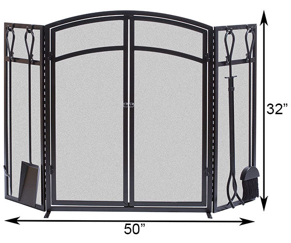 Panacea Three Panel Arched Fireplace Screen w/Doors & Tools – BirdYard Direct