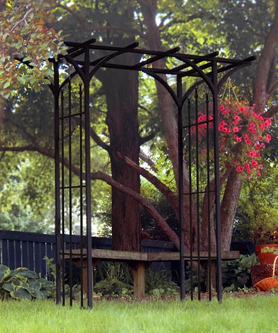 Panacea Flat Top Garden Arbor with Finials, Black, 84"H – BirdYard Direct