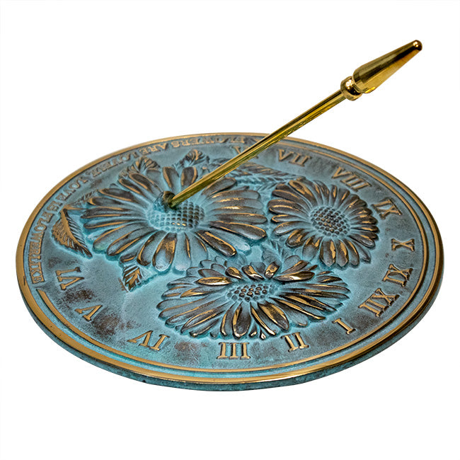 Rome Brass Flowers Sundial, Verdigris, 10" dia. – BirdYard Direct