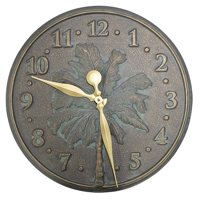 Whitehall Palm Tree Clock, Bronze Verdi, 16" dia. – BirdYard Direct